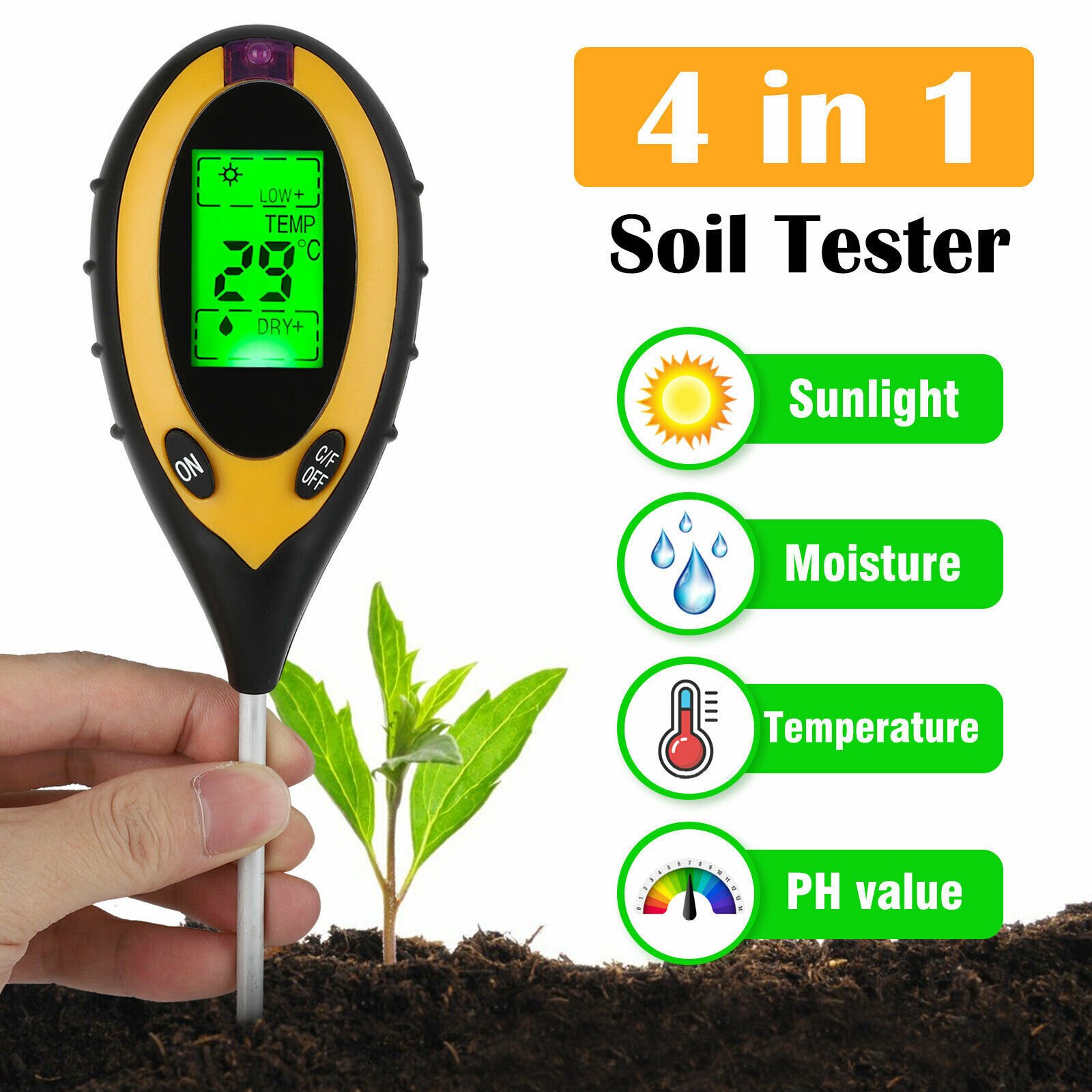 Soil PH And Moisture Light Intensity Test Meter Plant Tester For Plants ...